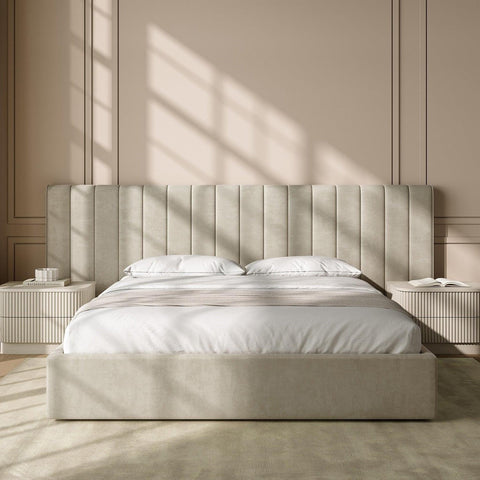 Rune King Bed Beige Velvet – Modani Furniture