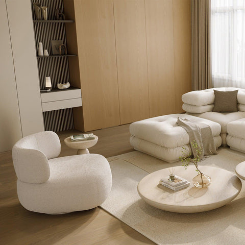 Lilo Swivel Lounge Chair White Boucle – Modani Furniture